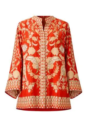 RAISHMA Sapphira Printed Viscose Crepe Shirt - Orange