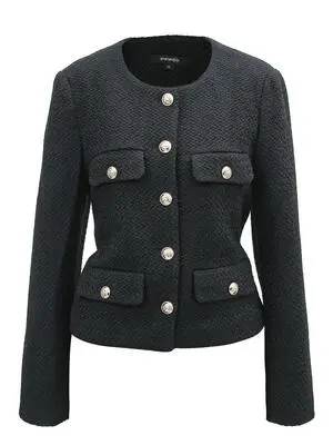 SMART AND JOY Wool-blend Short Jacket With Golden Buttons - Black