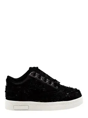 RETTROSE Natalia Embellished Satin Sneakers - Black
