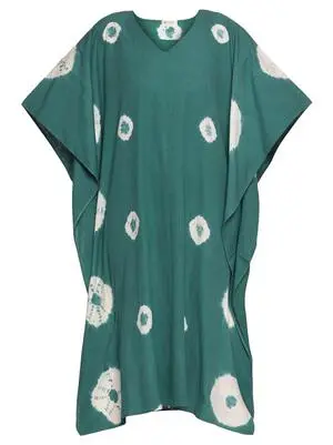 HERITAGEMODA Handwoven Cotton Tie Dye Kaftan Dress - Green