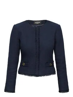 RUMOUR LONDON Gabrielle Tweed Jacket With Fringe - Blue