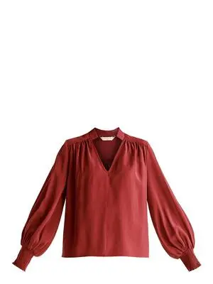 PAISIE V-neck Blouse With Gathered Detail - Red