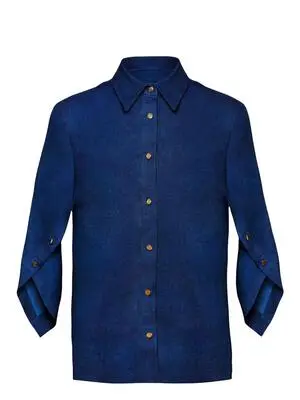 MADEBYZA Textured Shirt With Back Button Detail - Blue