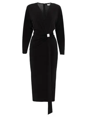 NISSA Crystal-detail Jersey Midi Dress - Black