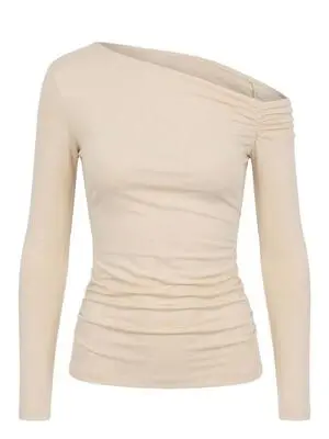 MONLICIA Asymmetric One-shoulder Long Sleeve Top - Beige