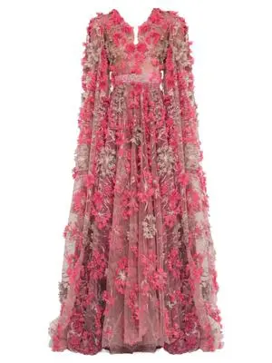 MATSOUR'I Hortensia Maxi Dress With Detachable Sleeves - Orange