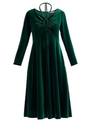 PAISIE Velvet Tie-neck Midi Dress - Green
