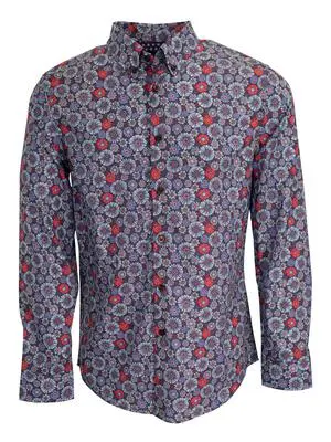 LORDS OF HARLECH Blue / Red Mitchell Daisy Geo Shirt In Blue - Blue/red