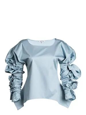 BIANCA POPP Ribbon-detailed Cotton Blouse - Blue/grey
