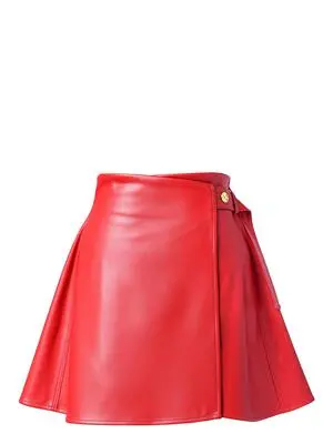 KARGEDE Vegan Leather Wrap Mini Skirt With Belt