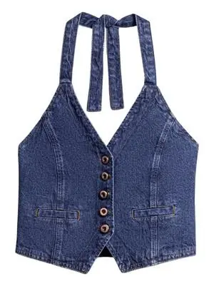 NOCTURNE Halter Neck Denim Vest - Blue