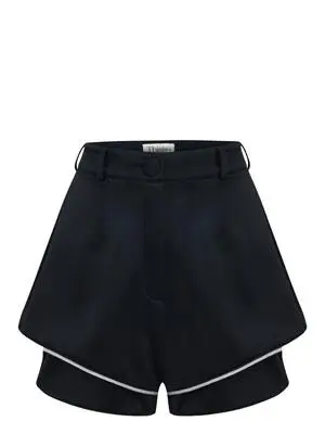 THISISU COLLECTION High-waisted Layered Shorts With Contrast Piping - Black