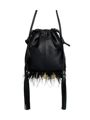INDIGOLUSH Leather Box Bag With Studded Strap - Black