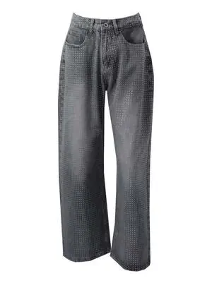 CHANEL JOAN ELKAYAM Crystal Embellished Wide Leg Jeans - Grey