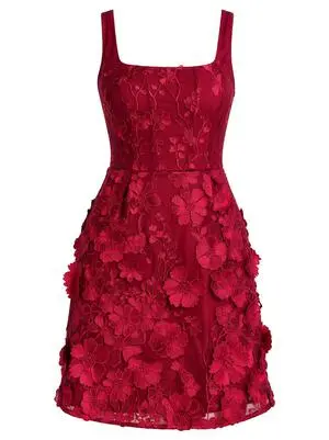GIRL IN MIND Celeste Floral Square Neck Mini Dress - Red