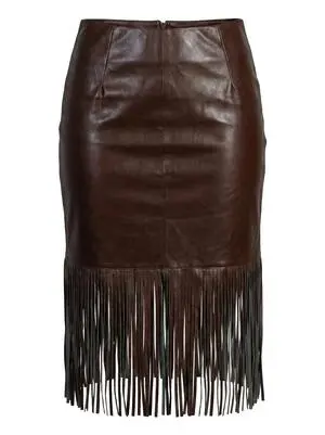 ESTHER SAADIA Vegan Leather Fringe Skirt - Brown
