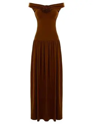 ROSERRY Venice Maxi A-line Jersey Dress With Rosette - Brown