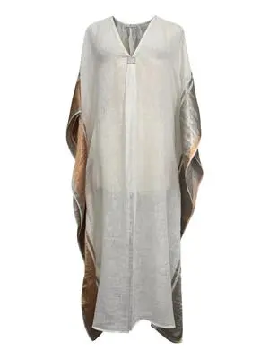JOSHI Linen Kaftan With Metallic Border - White