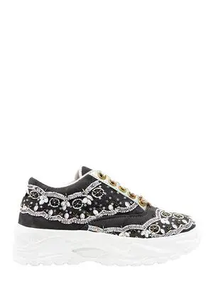 RETTROSE Ava Luxury Embellished Trainers - Grey