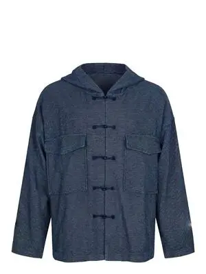 MODENAIRE Textured Cotton Relaxed Fit Hooded Jacket - Blue