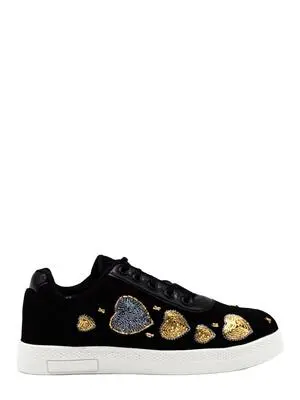 RETTROSE Elsa Suede Embellished Tennis Shoe - Black