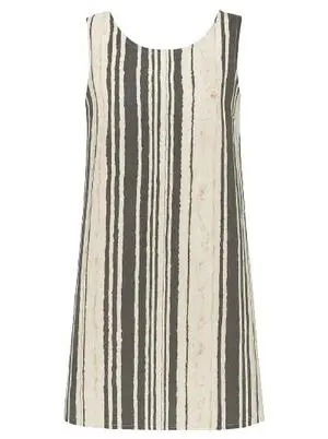 CONQUISTA Striped Sleeveless Dress With Belt - Grey