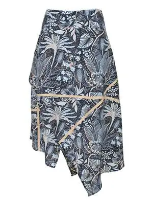 LALIPOP DESIGN Floral Print Viscose Midi Asymmetric Skirt - Blue