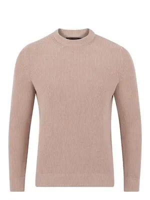 PAUL JAMES KNITWEAR Midweight Cotton Fisherman Ribbed Jumper - Brown