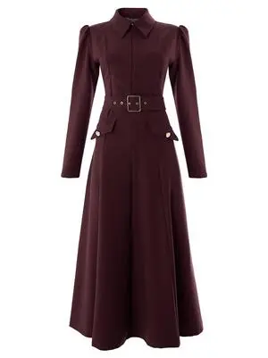 EXQUISE Slim Fit Belted Midi Dress - Red