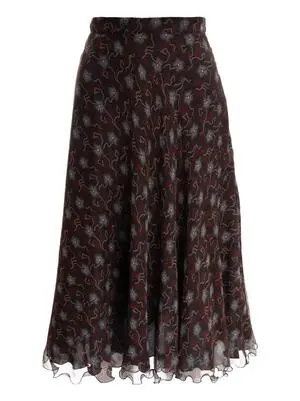 SOFIA TSERETELI Printed Silk Chiffon Skirt - Brown