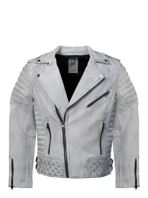 ZASTASTUDIO Moto Biker Leather Jacket - Grey