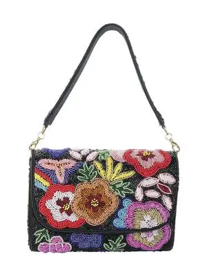 PODE Frida Beaded Floral Clutch - Black