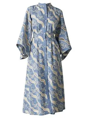 IZABELA MANDOIU Embroidered Denim Tunic Dress - Blue