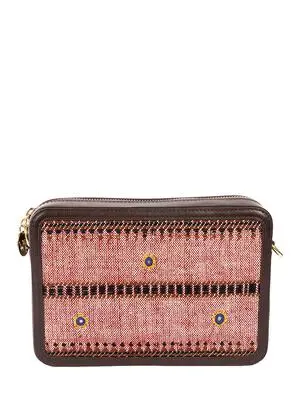 SJW BAGS LONDON Perazzi Gujarati Woven Textile & Leather Cross Body Bag - Brown/red