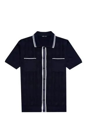 EIGHT X Blue / White The Chandler Knit Polo Shirt Navy - Blue/white