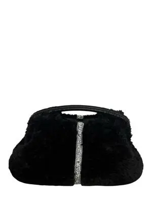 SPRINGMOONATELIER Handmade Plush Clutch With Crystal Accent - Black