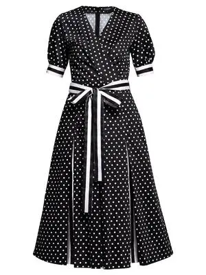 RUMOUR LONDON Jennifer Polka Dot Fit-and-flare Midi Dress With Slits - White/black