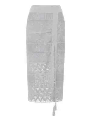 SMART AND JOY Geometrical Lace Midi Skirt - White