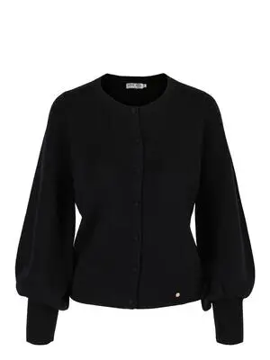 TIRILLM Ava Merino Wool Cardigan With Balloon Sleeves - Black