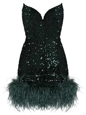 MODA GLAM Ziva Strapless Sequin Mini Dress With Feather Trim - Green