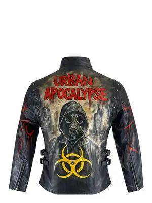 ZASTASTUDIO Hand-painted Leather Biker Jacket - Black