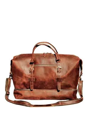 TOURI Leather Weekend Bag With Suit Compartment - Brown