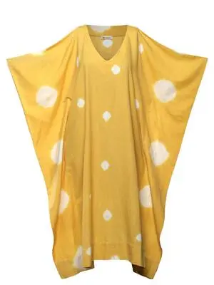 HERITAGEMODA Tie-dye Handwoven Cotton Kaftan Dress - Orange