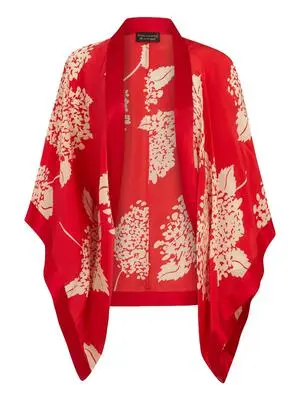 PRETTY ECCENTRIC Pretty Eccentric Hydrangea Print Silk Blend Kimono Shrug
