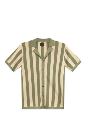 VUSTRA Green / White Retro Striped Knit Camp Shirt - Green/white