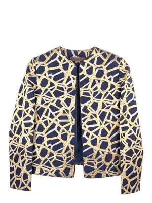 STOVARIA Embroidered Tussar Silk Open-front Jacket - Blue