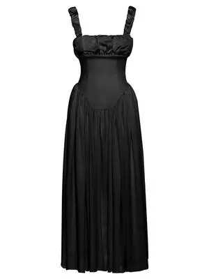 MISS CIRCLE NEW YORK Noreen Satin Drop Waist Maxi Sundress - Black