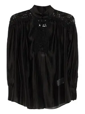 NISSA Lace-insert Lyocell Top - Black