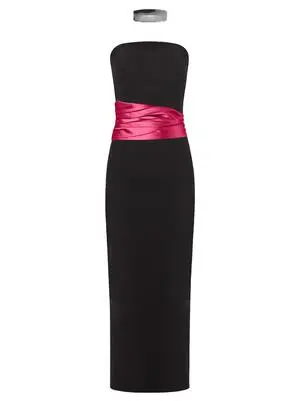 TIA DORRAINE Fitted Bustier Midi Dress With Belt - Black