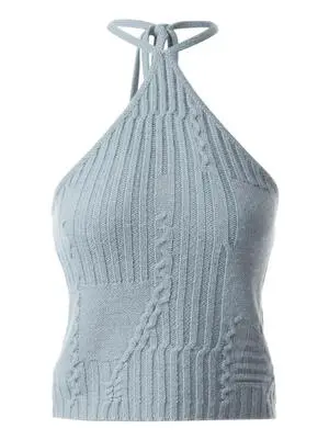FULLY FASHIONING Cable Knit Halter Top - Blue